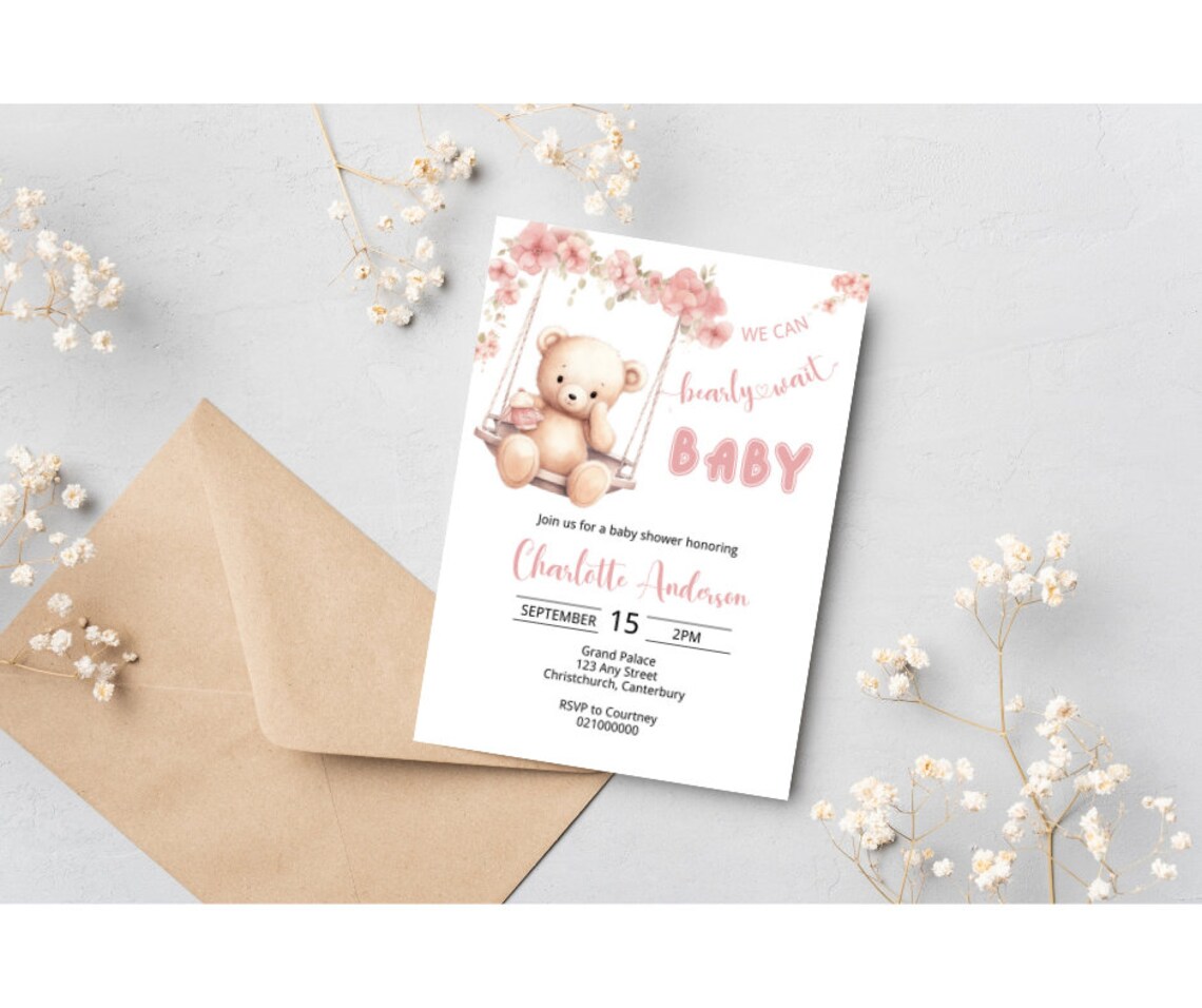Editable Teddy Bear Bear Theme Baby Shower Invitation We Can Bearly ...