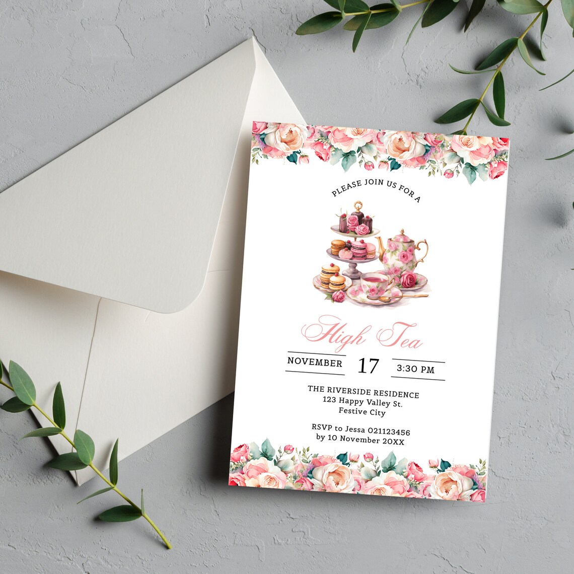 Printable High Tea Party Invite Template, Pink Theme Par-tea Invite ...