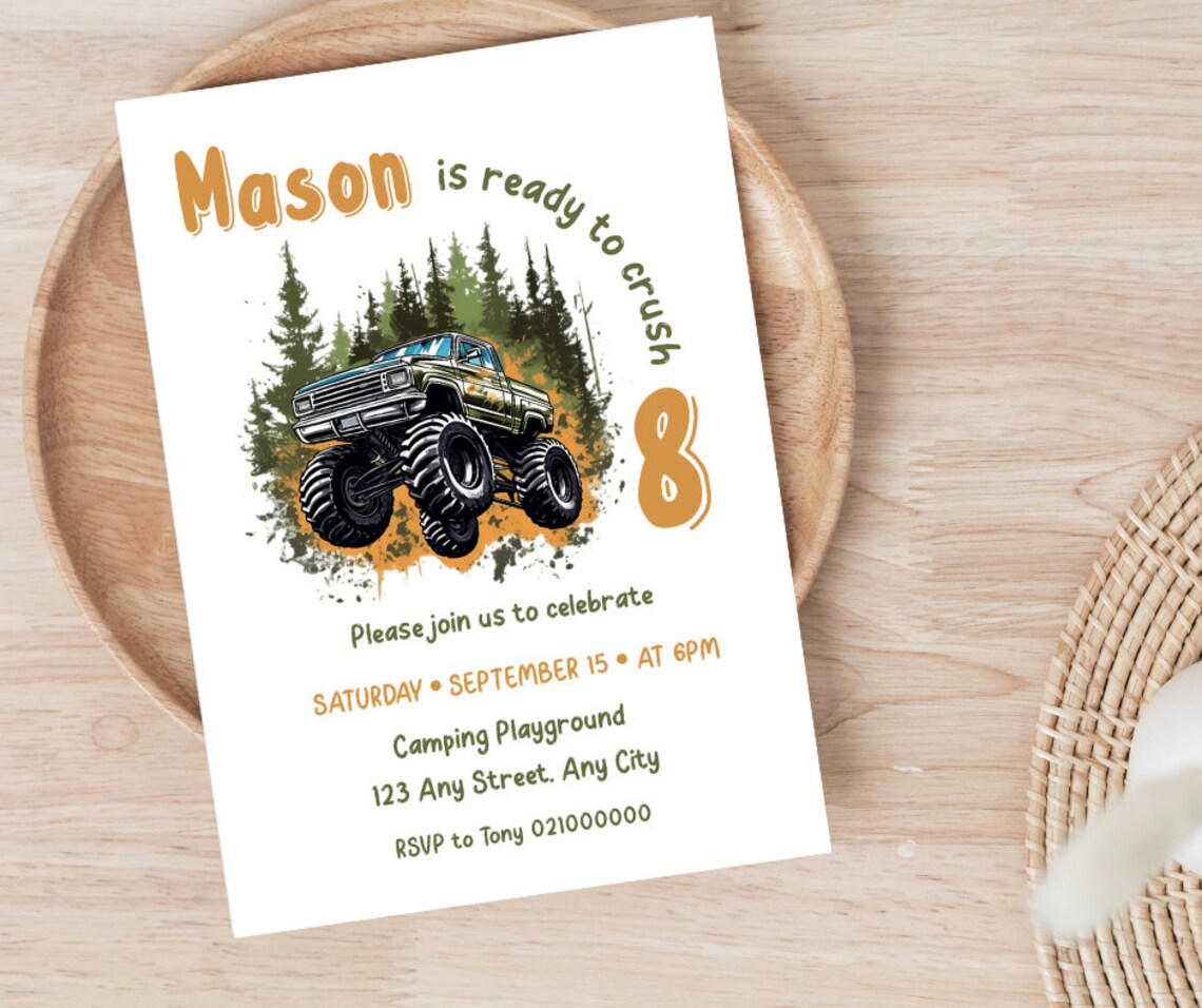 Editable Monster Truck Birthday Invitation Monster Truck Invitation ...