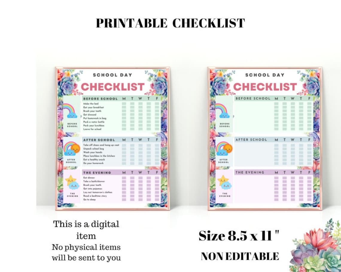 Non Editable School Checklist Template| School Daily Checklist Template ...