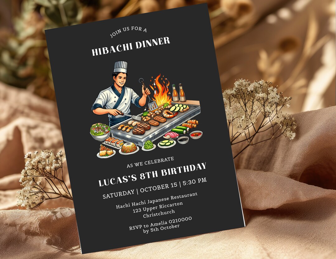 Hibachi Birthday Invitations Template, Hibachi BBQ Grilled 5th Birthday ...