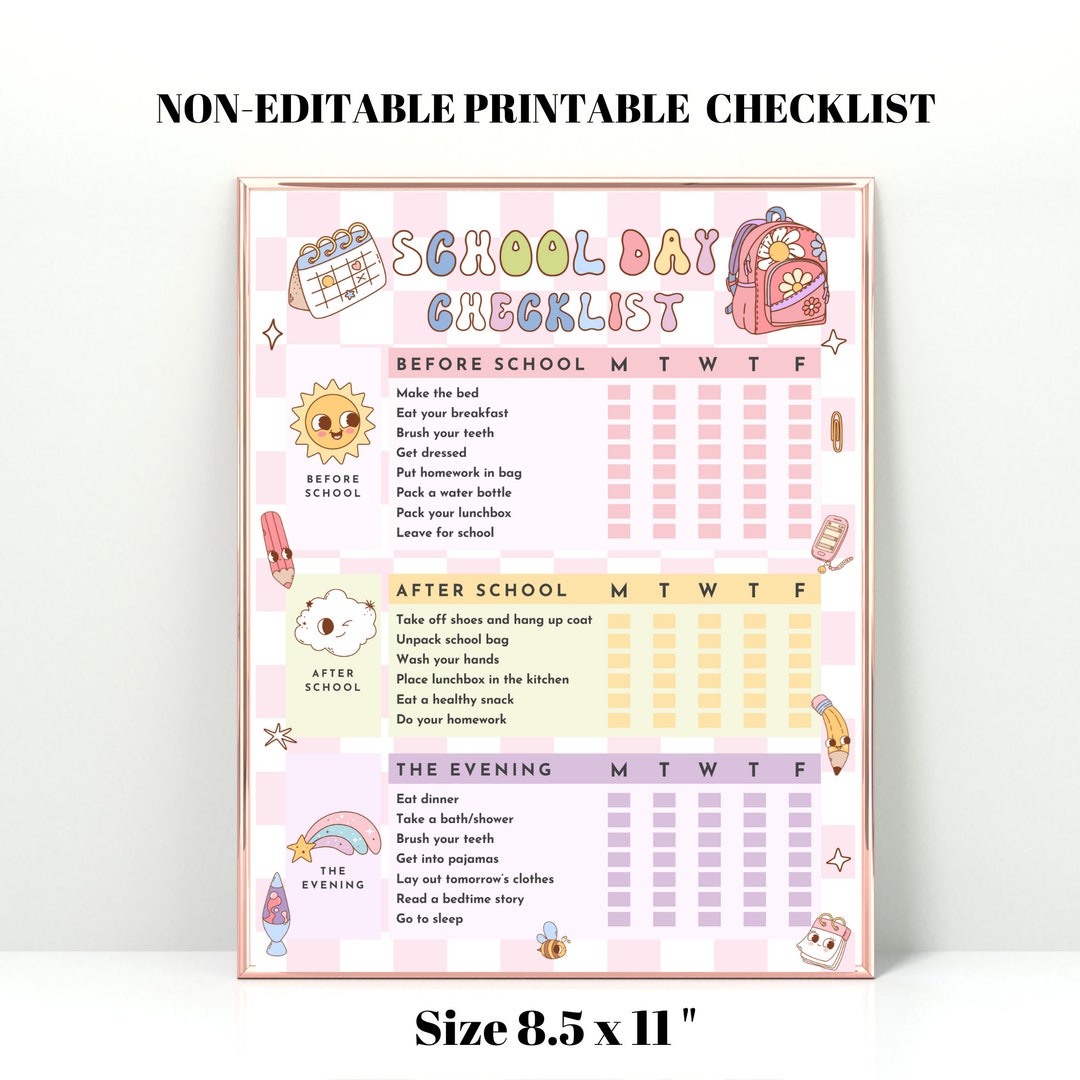 School Daily Checklist Template| School, Kids Daily Checklist, Daily ...