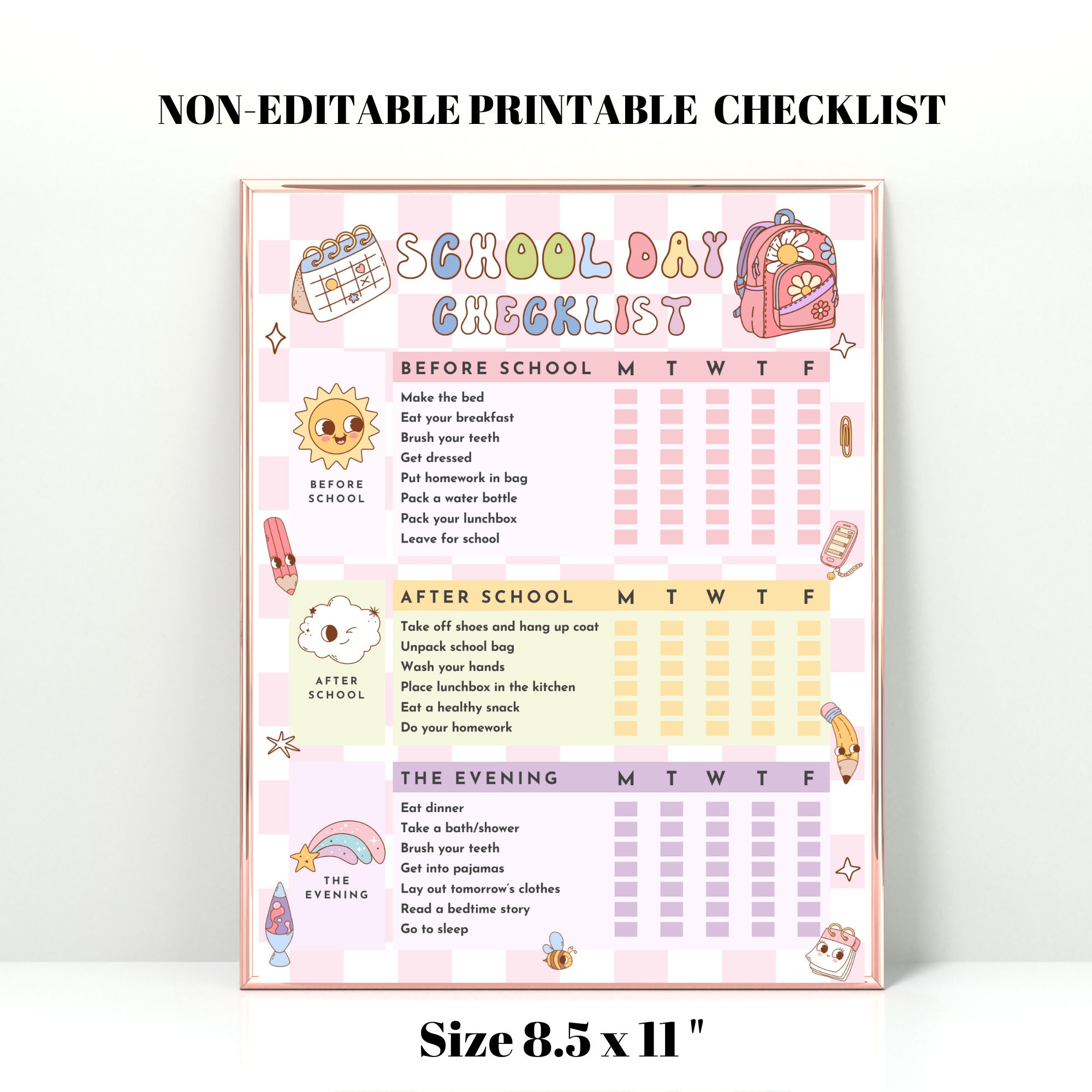School Daily Checklist Template| School, Kids Daily Checklist, Daily ...