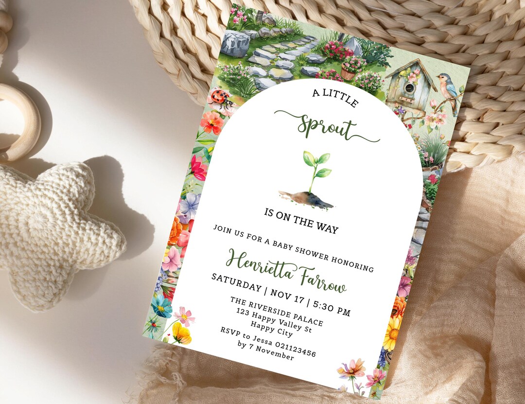 Little Sprout Baby Shower Invitation, Garden Baby Shower Invite, Floral ...