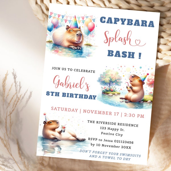 Capybara Birthday Invitation - Etsy
