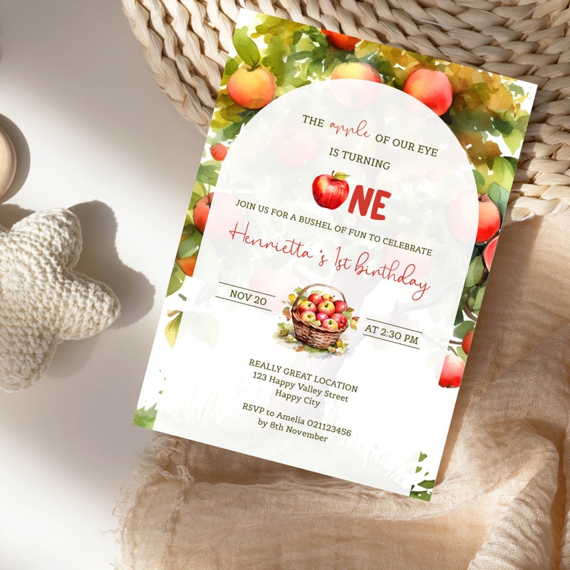 Apple Birthday Invitations - Etsy