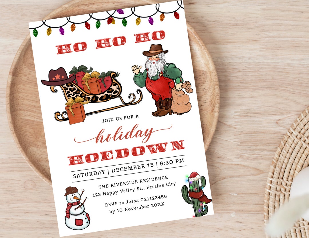 Christmas Hoedown Invitation, Cowboy Santa Ho Ho Hoedown Holiday Party ...
