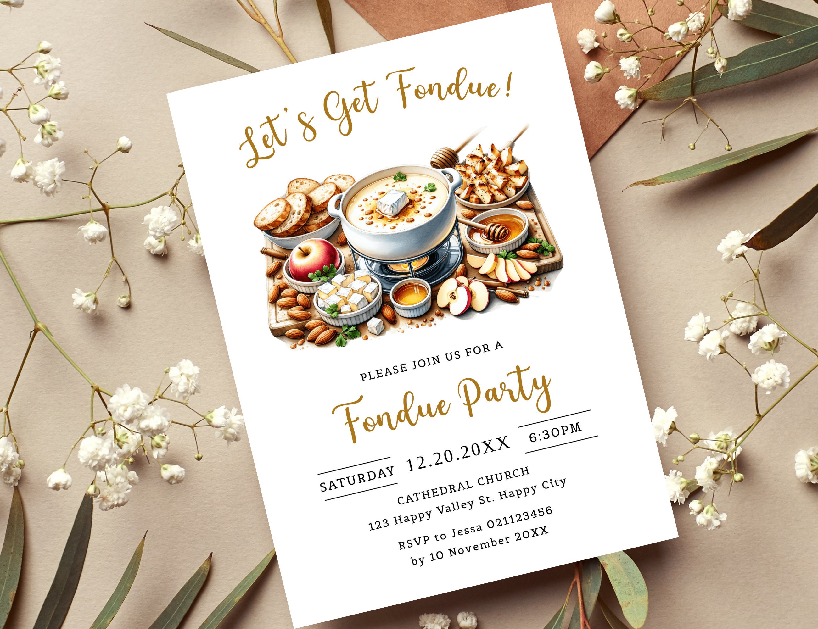 Fondue Party Invitation Let's Get Fondue Invite - Etsy
