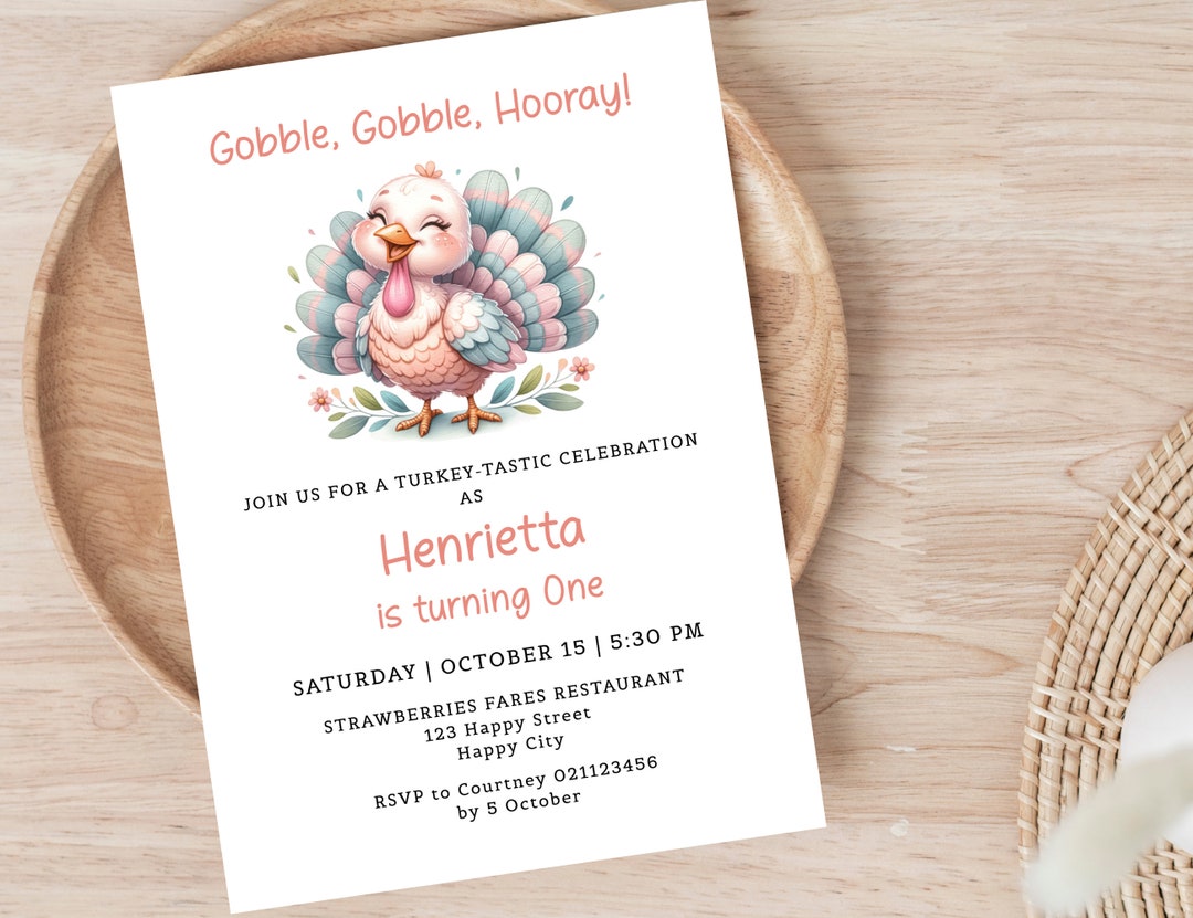 Turkey Birthday Party Printable Invitation Template, Thanksgiving ...