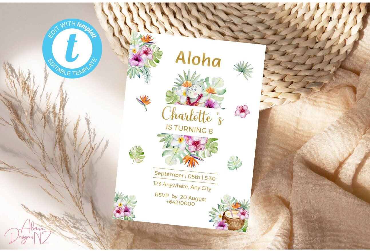 Editable Aloha Birthday Invitation Template Hawaiian Birthday ...