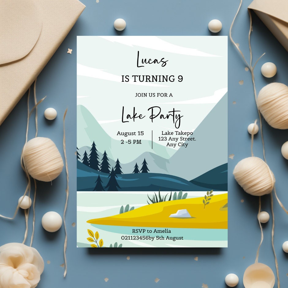 Editable Lake Party Birthday Invitation Lake Birthday Invitation ...