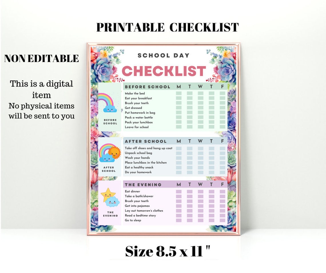 Non Editable School Checklist Template| School Daily Checklist Template ...