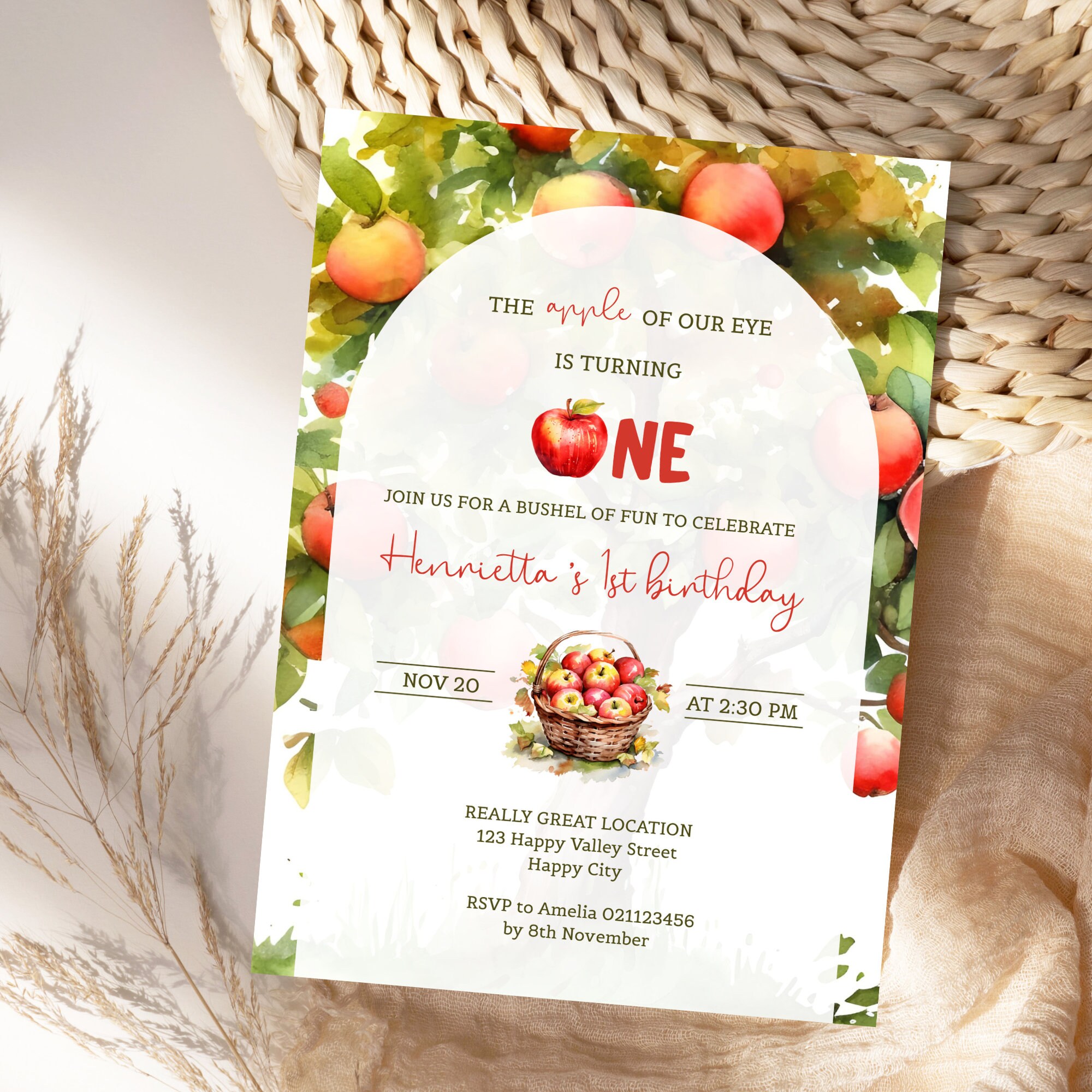 Apple Harvest Birthday Invitation Apple 1st Birthday - Etsy