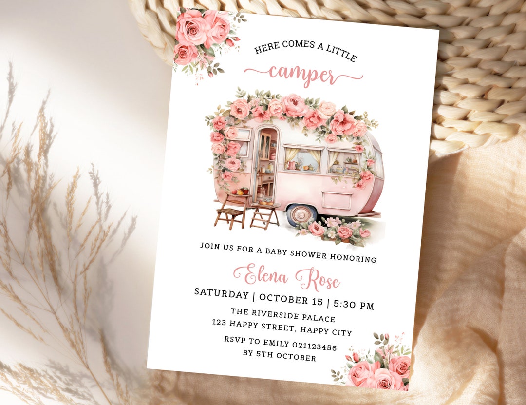 Girl Camping Baby Shower Invitation, Little Camper Shower Invite ...