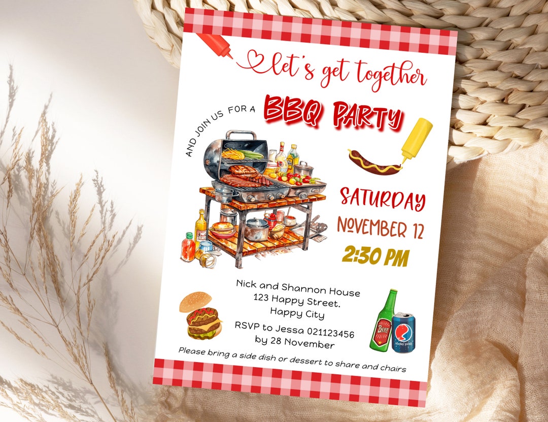 Let's Get Together BBQ Party Birthday Invitation , Chill and Grill ...