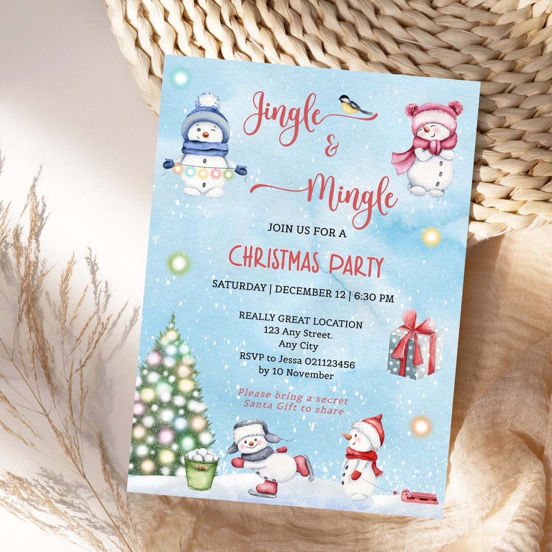 Watercolor Jingle and Mingle Christmas Party Invitation Template ...