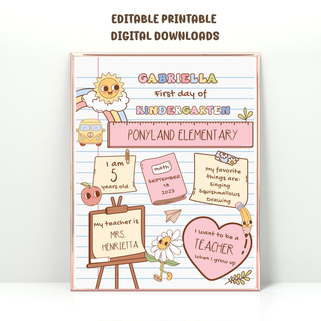 First Day of Kindergarten Sign Printable Template, First Day of School ...