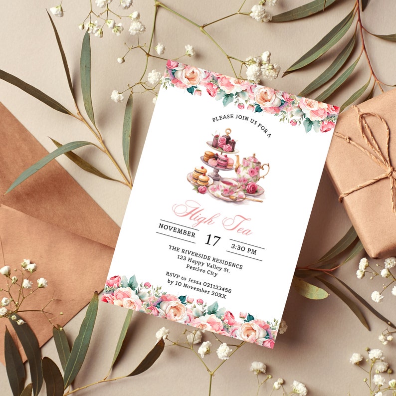 Printable High Tea Party Invite Template, Pink Theme Par-tea Invite ...