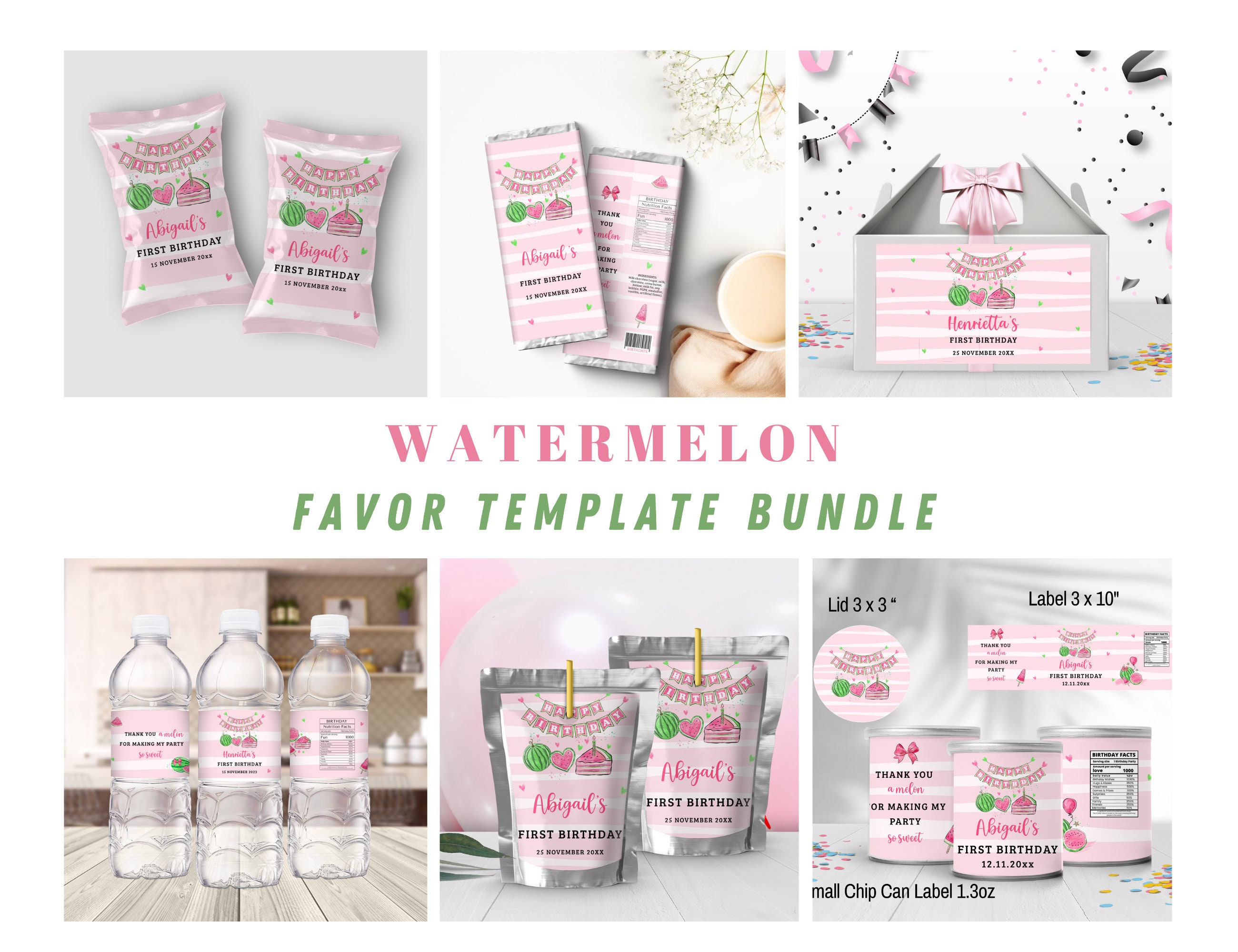 Watermelon Party Favor Template Bundle Set of 6 Purple - Etsy