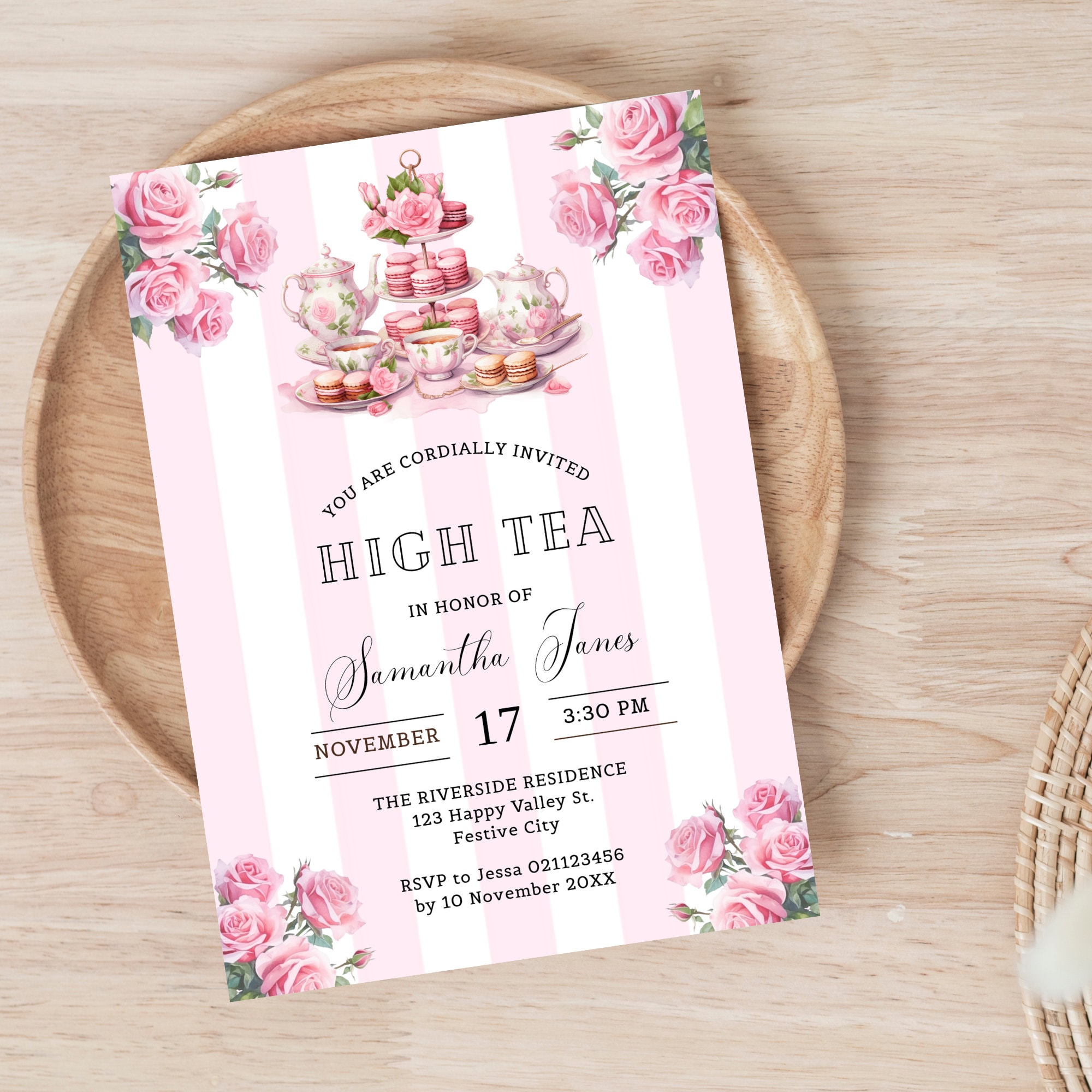 Printable High Tea Party Invite Template, Pink Theme Par-tea Invite ...
