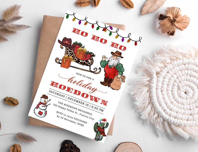 Christmas Hoedown Invitation, Cowboy Santa Ho Ho Hoedown Holiday Party ...