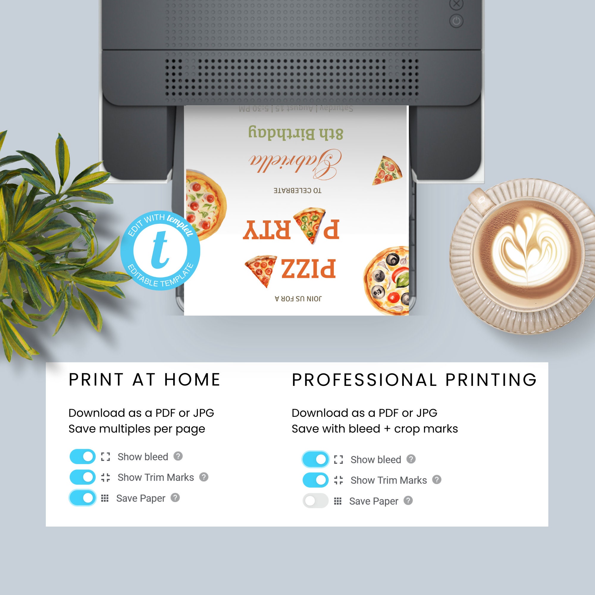 Editable Pizza Party Birthday Invitation| Pizza Birthday Invitation ...