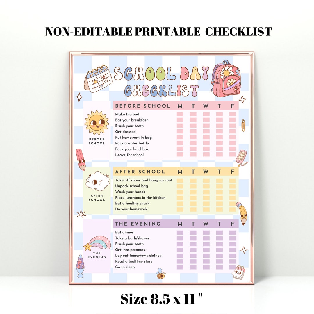 School Daily Checklist Template| School, Kids Daily Checklist, Daily ...