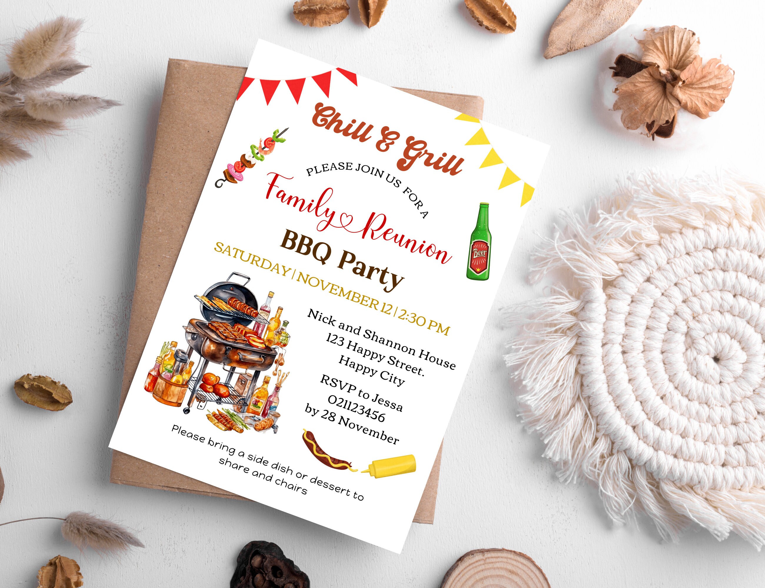 Family Reunion BBQ Party Birthday Invitation , Chill and Grill Summer ...