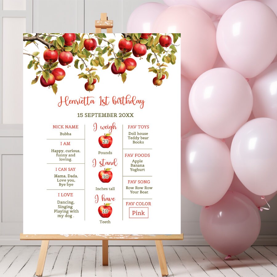 Apple First Birthday Milestone Poster, Apple Harvest 1st Birthday ...
