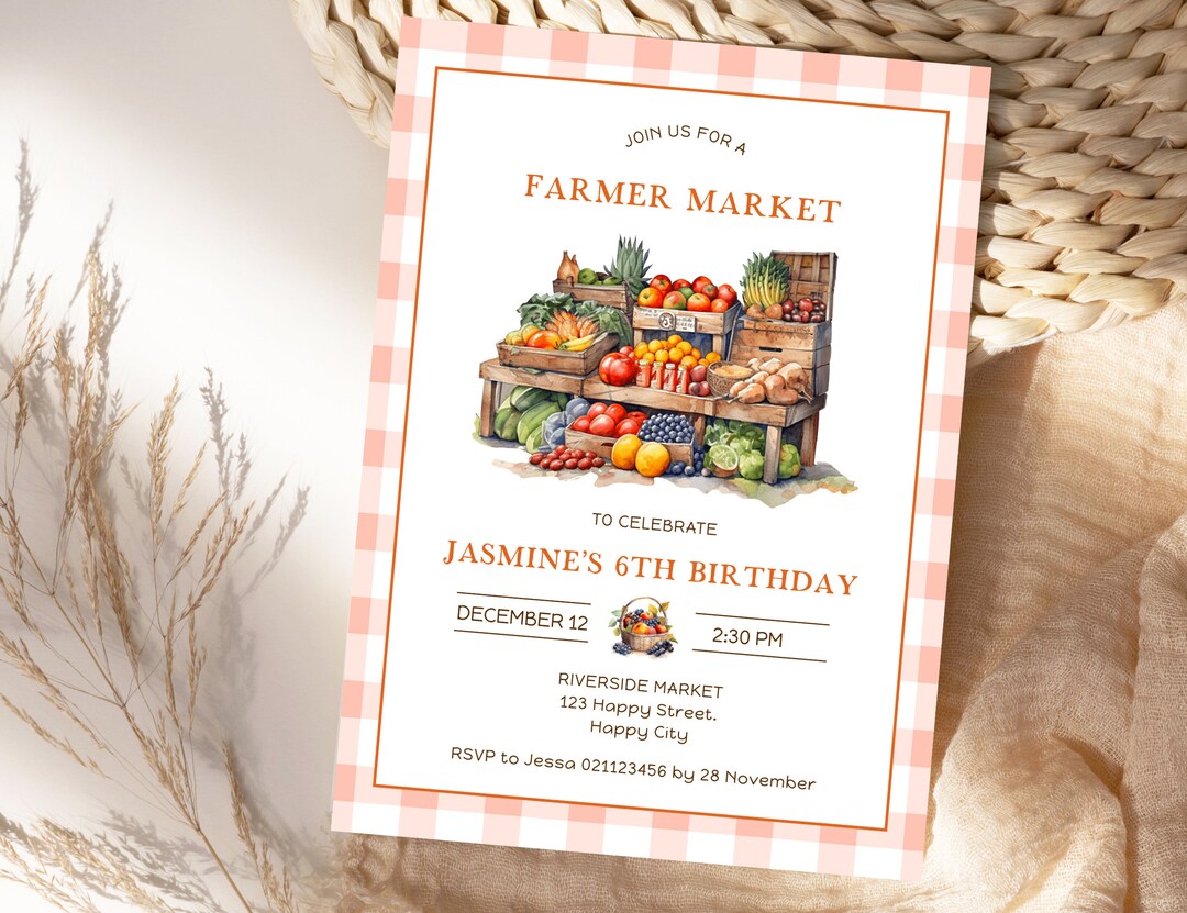 Farmer Market Birthday Invitation , Country Market Birthday Invite, 6th ...
