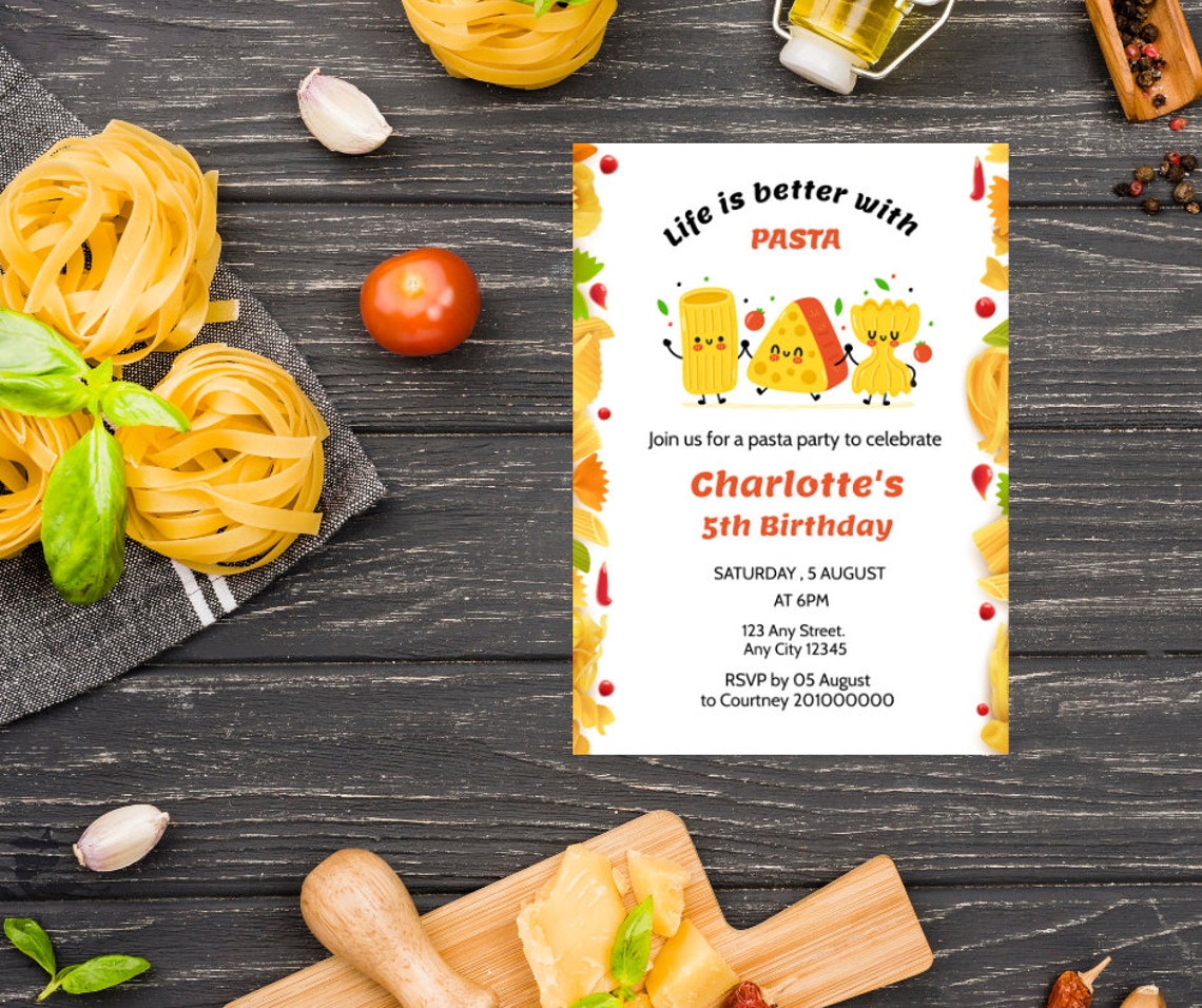 Pasta Birthday Invitation - Spaghetti Birthday Invitation, Italian ...