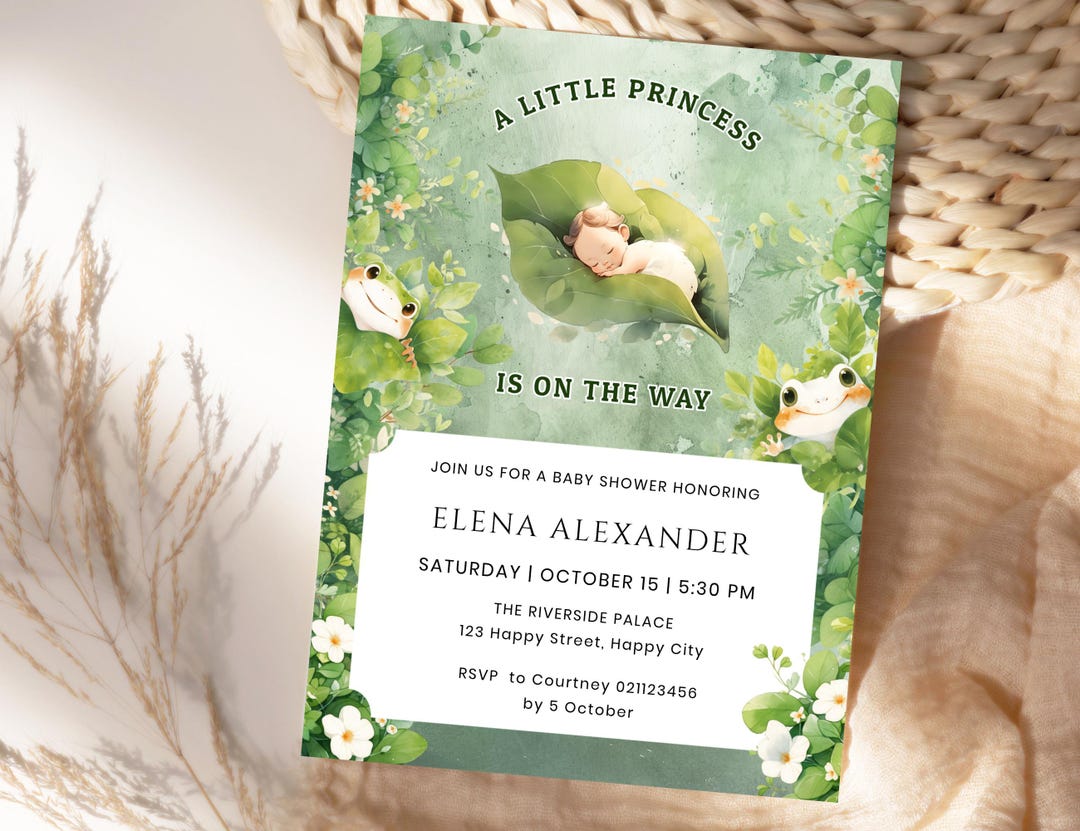Frog Princess Baby Shower Invitation, Cute Green Frog Baby Shower ...