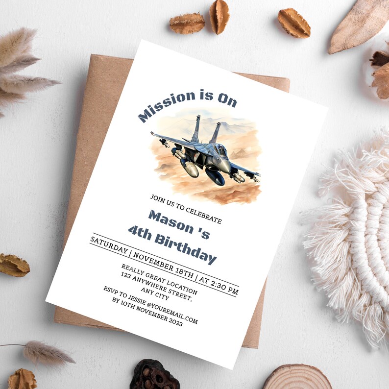 Fighter Jet Birthday Invite Template Boy Military 4th - Etsy