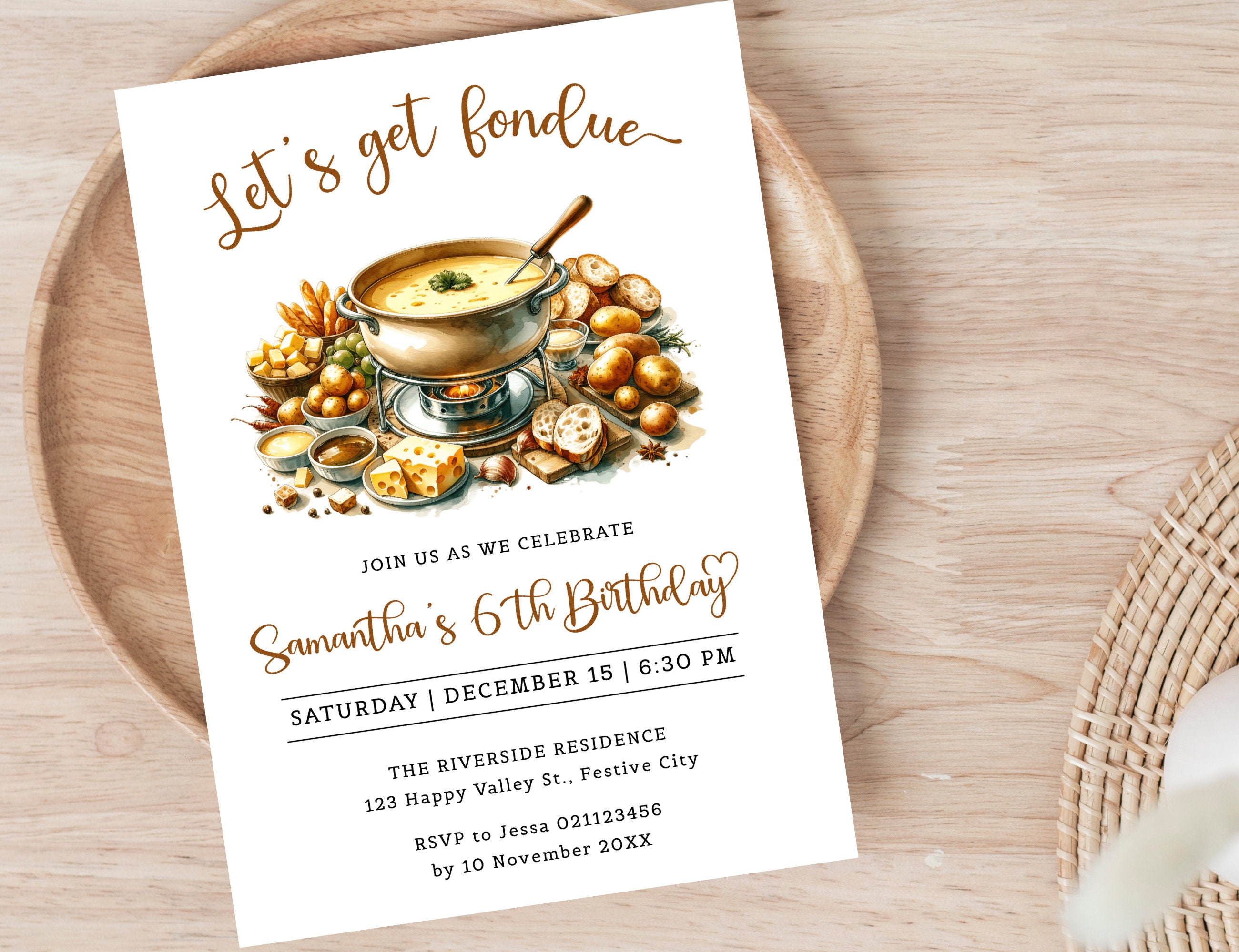 Cheese Fondue Birthday Party Invitation, Let's Get Fondue 6th Birthday ...