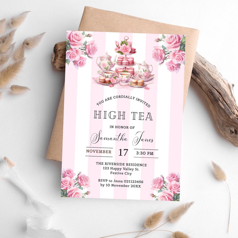 Printable High Tea Party Invite Template, Pink Theme Par-tea Invite ...