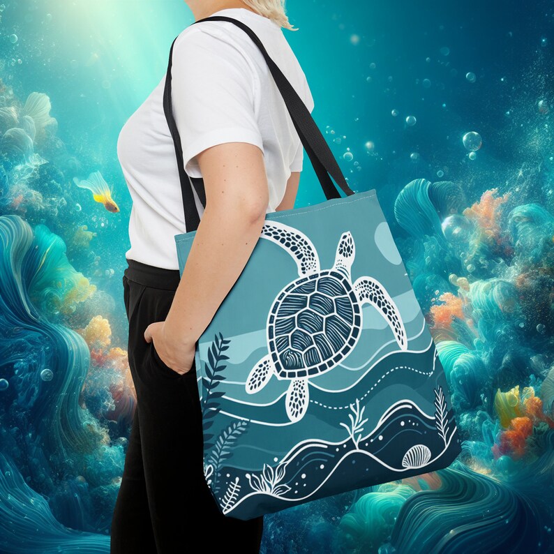 Colorful Sea Turtle Tote Bag, Blue Turtle Purse, Animal Beach Bag Gift ...