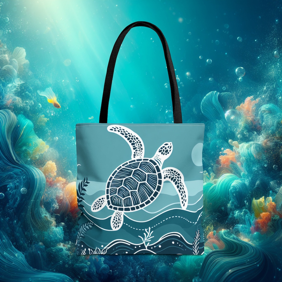 Colorful Sea Turtle Tote Bag, Blue Turtle Purse, Animal Beach Bag Gift ...