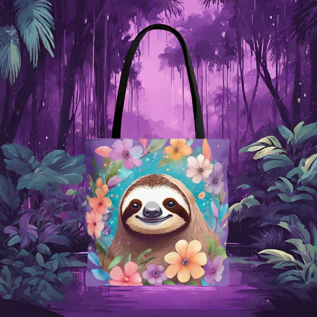 Cute Sloth Floral Bag, Sloth Shopping Tote Bag, Sloth Purse, Sloth Gift ...