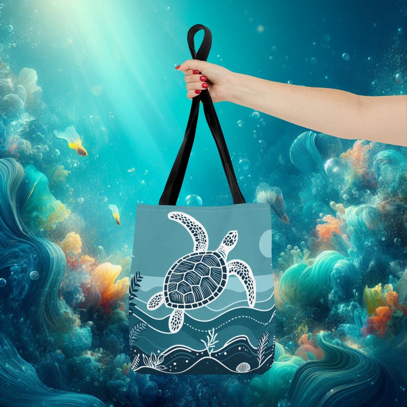 Colorful Sea Turtle Tote Bag, Blue Turtle Purse, Animal Beach Bag Gift ...