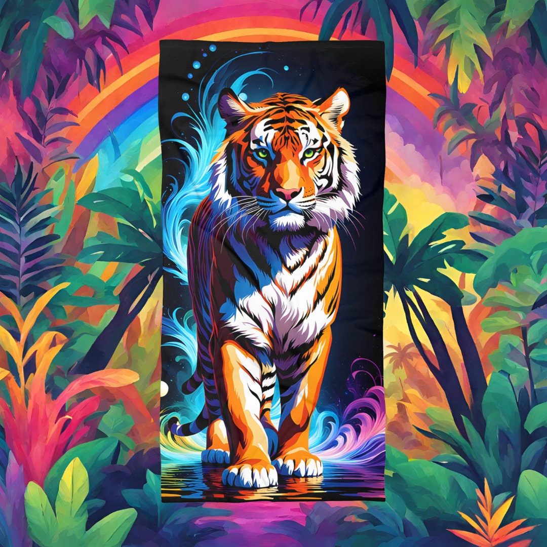 Colorful Tiger Beach Towel, Rainbow Tiger Towel, Tiger Gift - Etsy