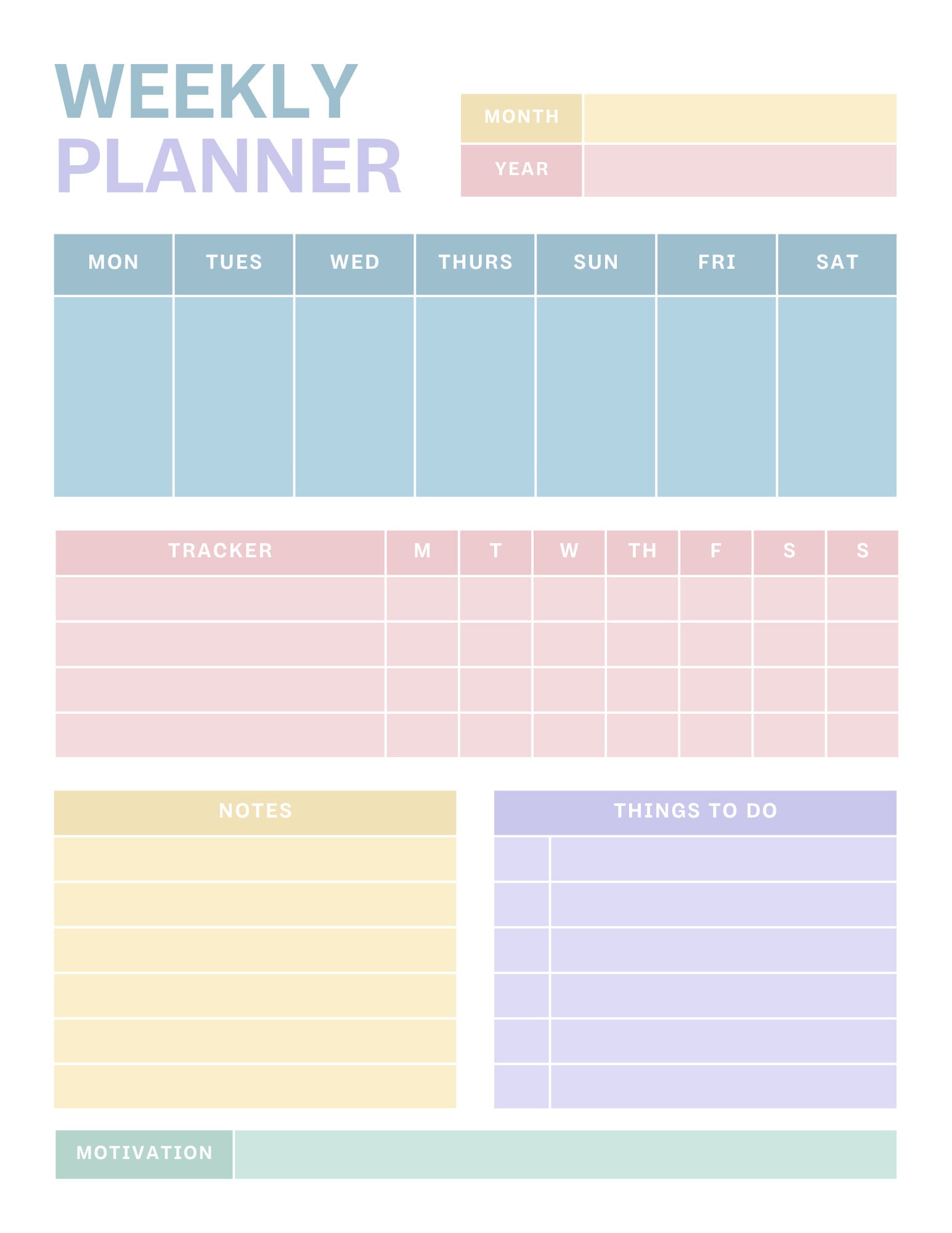 Pastel Colorful Minimal Weekly Planner - Etsy