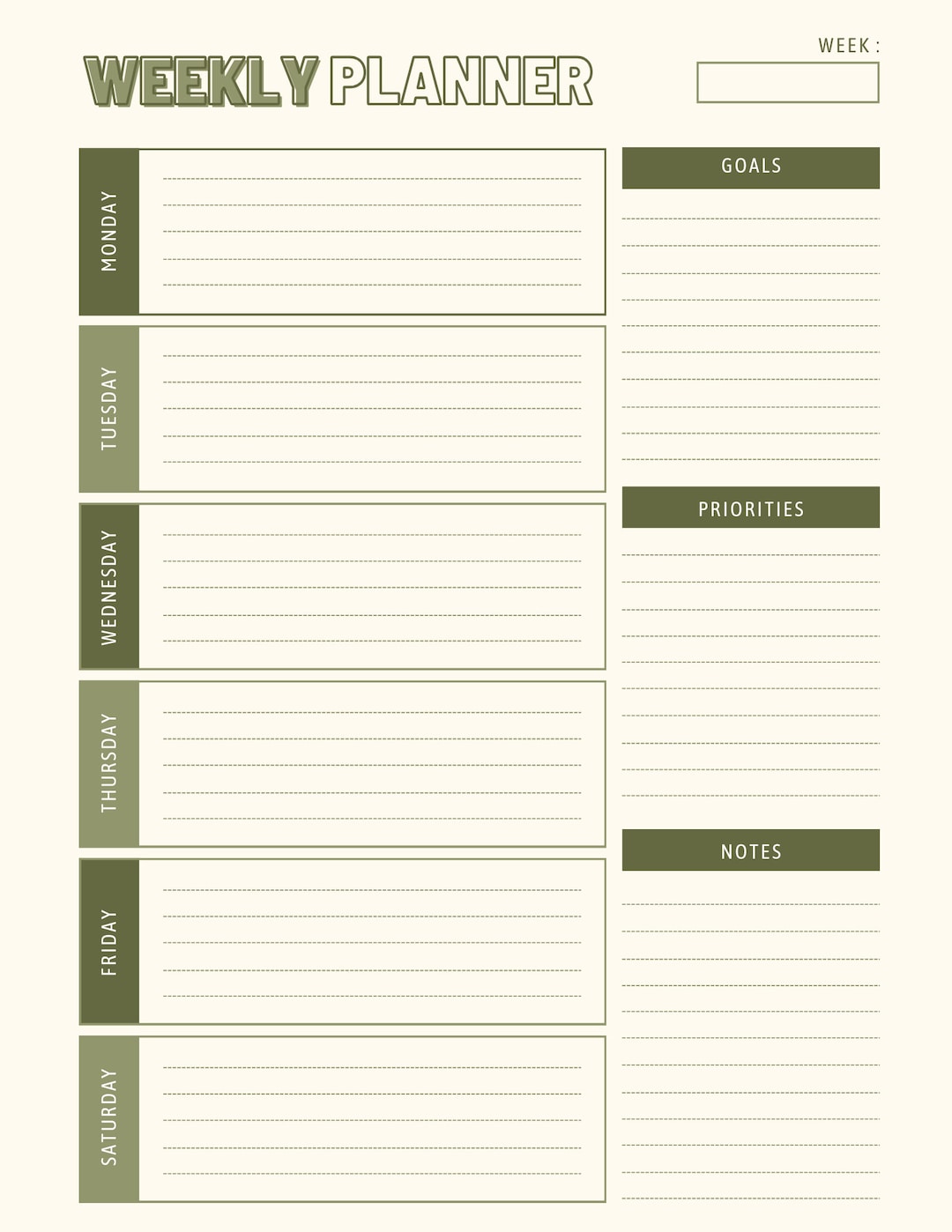 Green Weekly Planner - Etsy