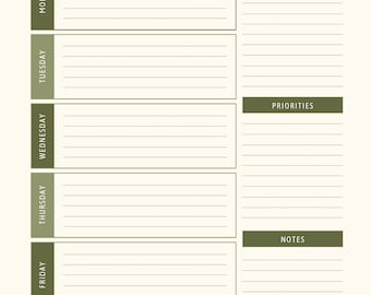 Aesthetic Weekly Planner Printable Planner Weekly Organizer Green ...
