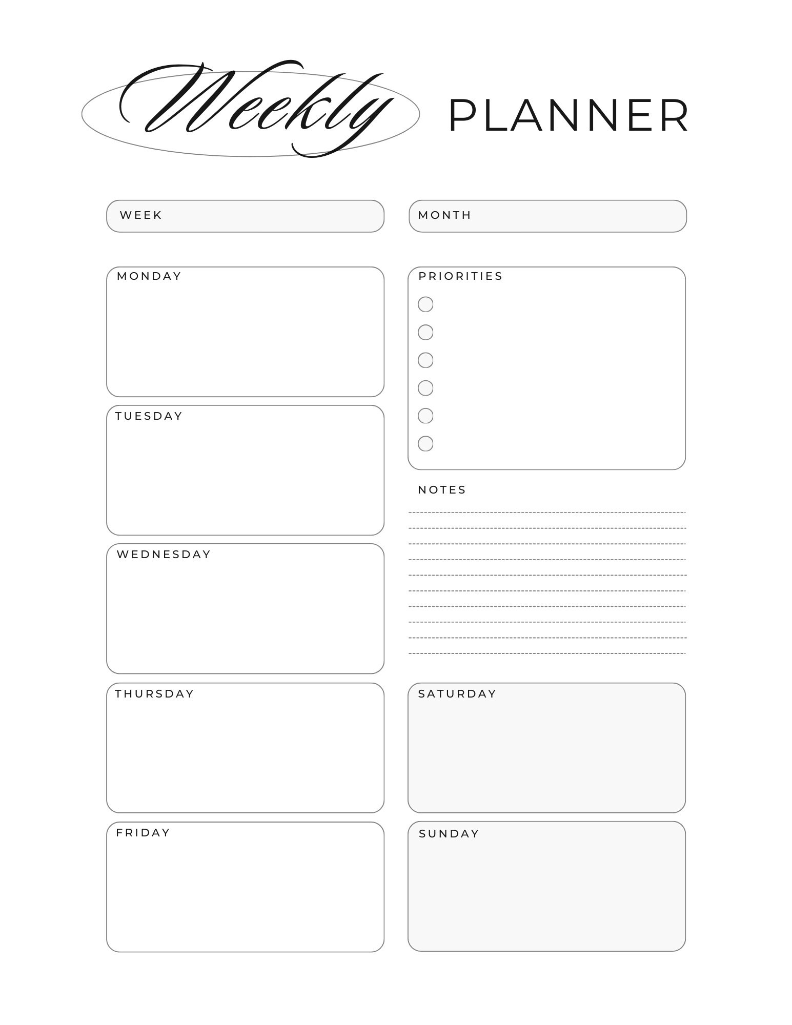 Grey Weekly Schedule - Etsy