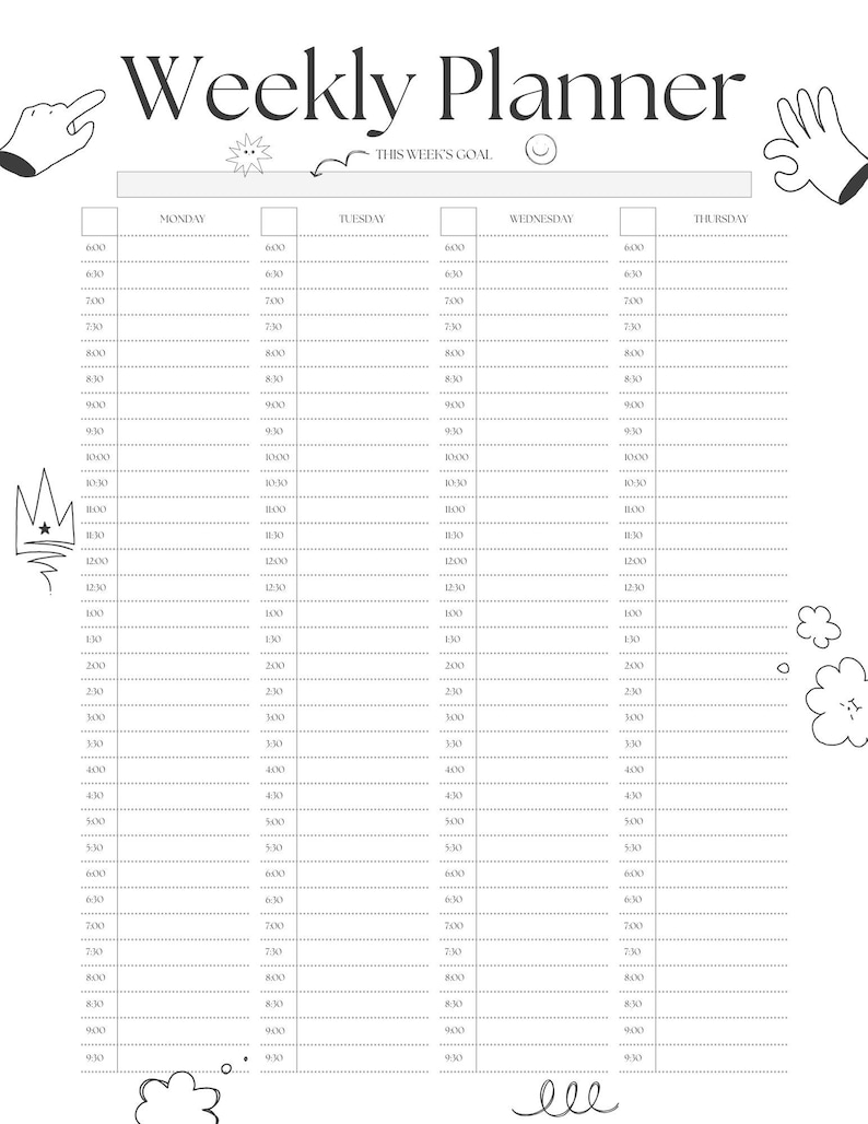 Hourly Weekly Planner - Etsy