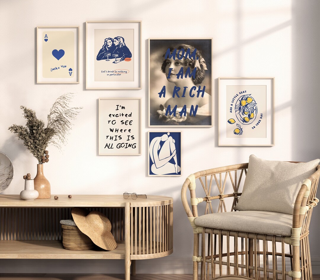 Gallery Wall Set of 6 Funky Retro Wall Set Trendy Poster Print Set ...