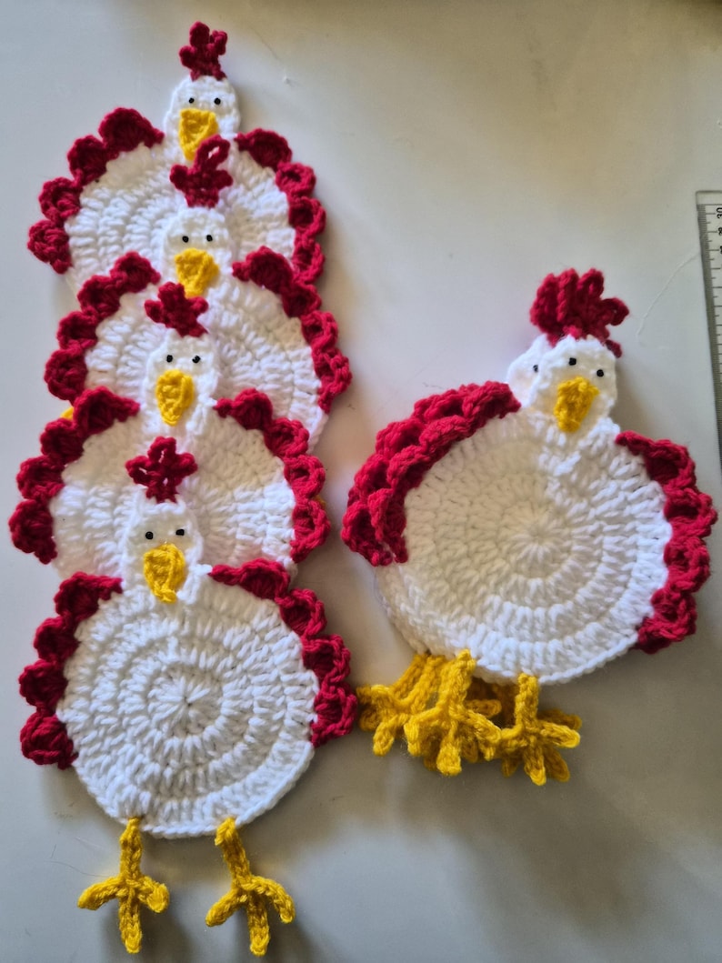 Hand Crochet Chicken Coasters, Farmhouse Decor, Set of 4 - Etsy