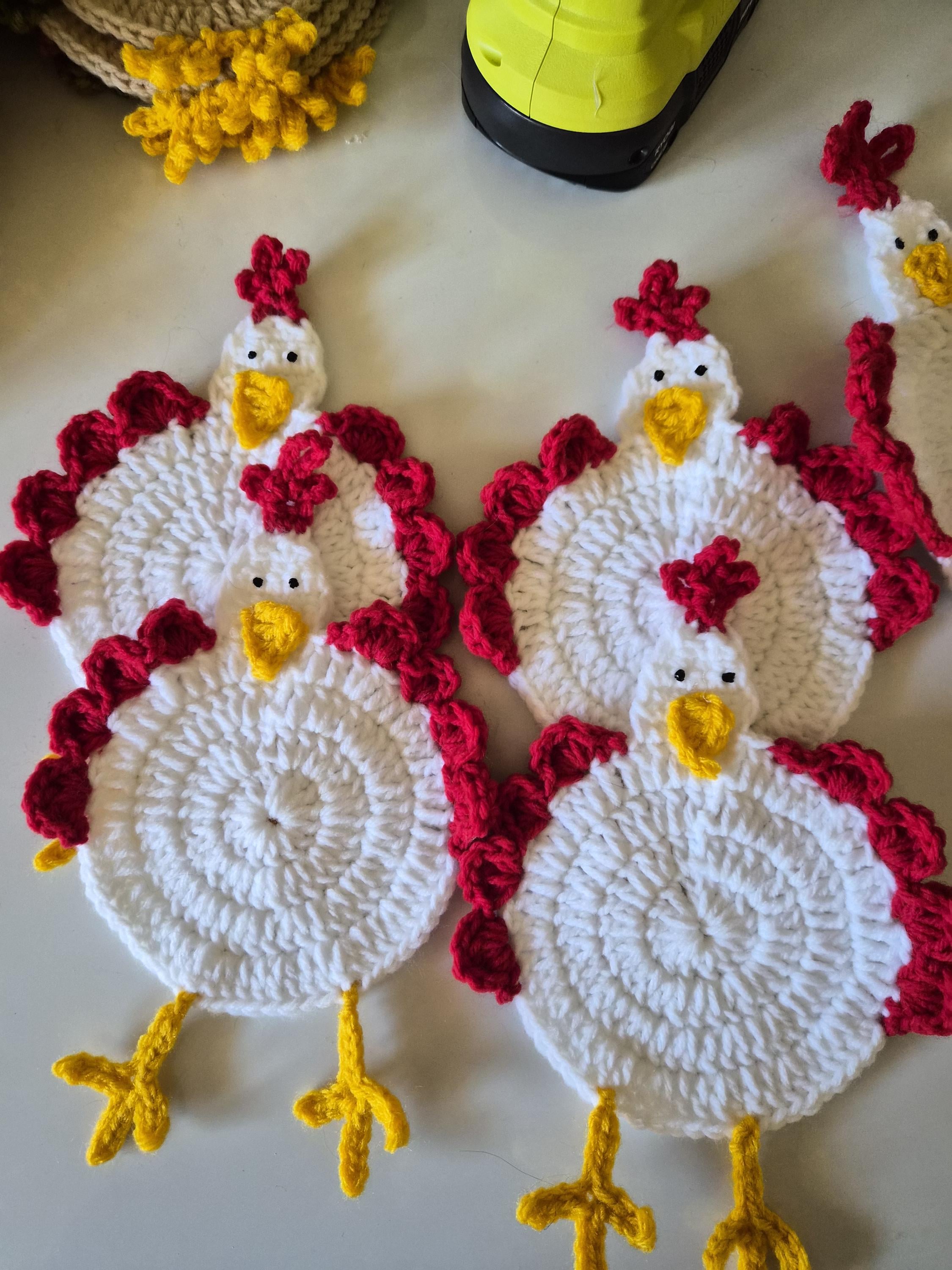 Hand Crochet Chicken Coasters, Farmhouse Decor, Set of 4 - Etsy