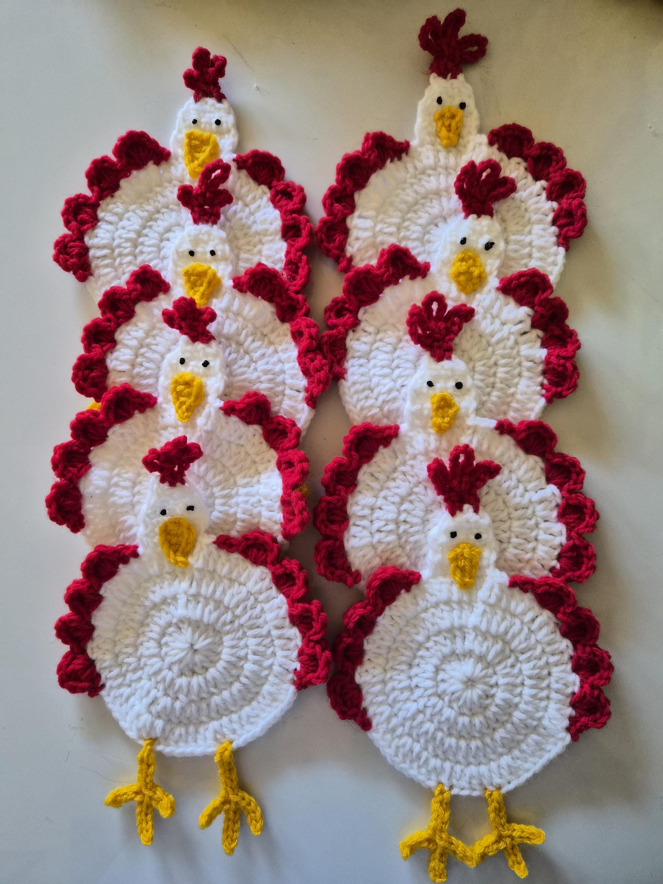 Hand Crochet Chicken Coasters, Farmhouse Decor, Set of 4 - Etsy