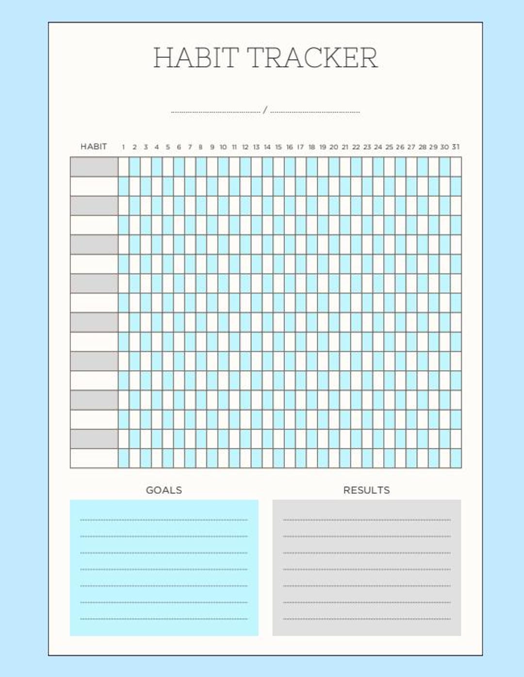 Monthly Habit Tracker Printable Portrait, Habit Tracker Template ...